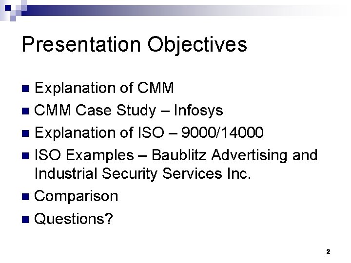 CMM AND ISO CERTIFICATION GRANT GRIFFEY JOHN ALEXANDER
