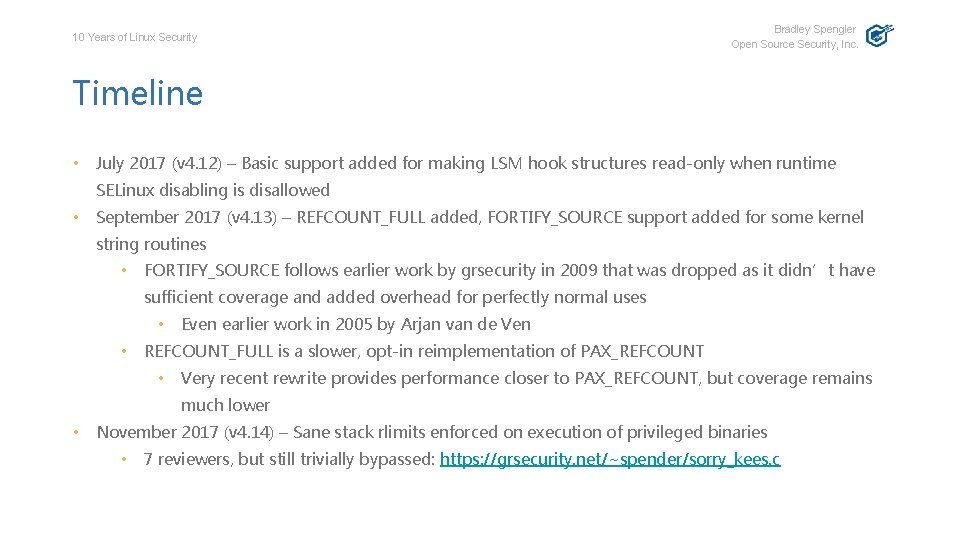 Bradley Spengler Open Source Security Inc 10 Years