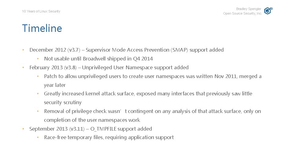 Bradley Spengler Open Source Security Inc 10 Years