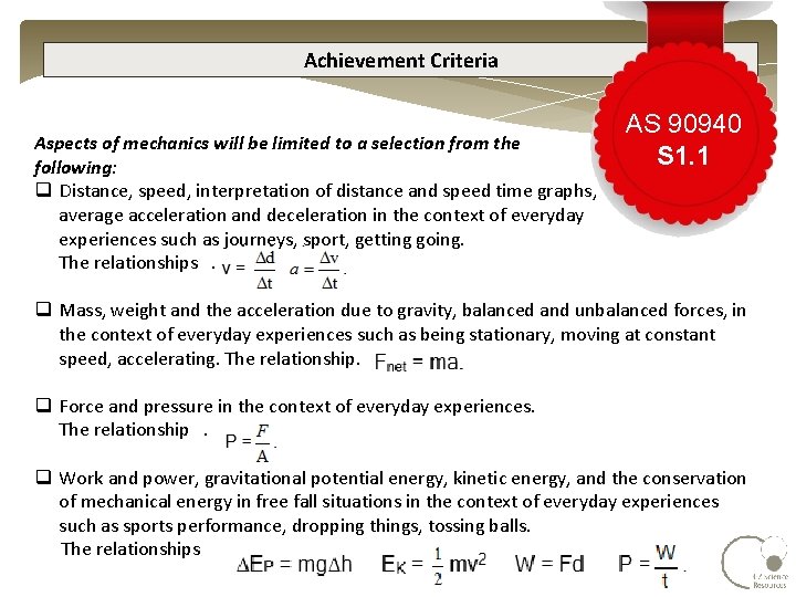 NCEA Science 1 1 Mechanics AS 90940 Achievement