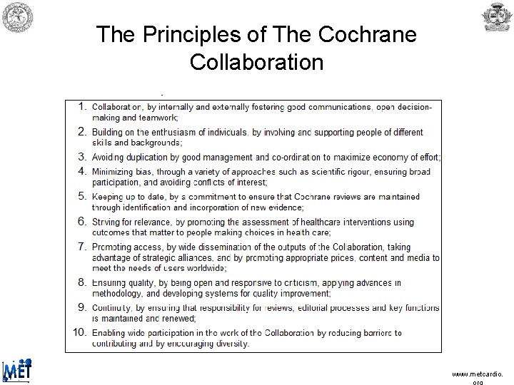A FOCUSED 2008 UPDATE ON METHODS FOR COCHRANE