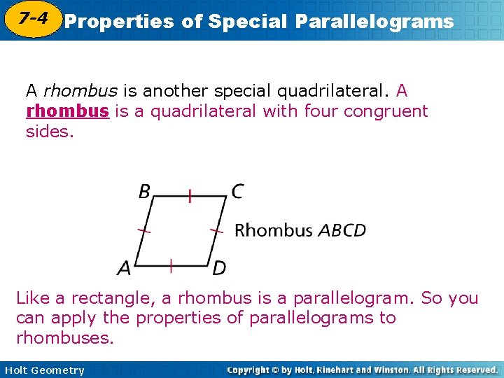 7 4 Properties of Special Parallelograms 6 4