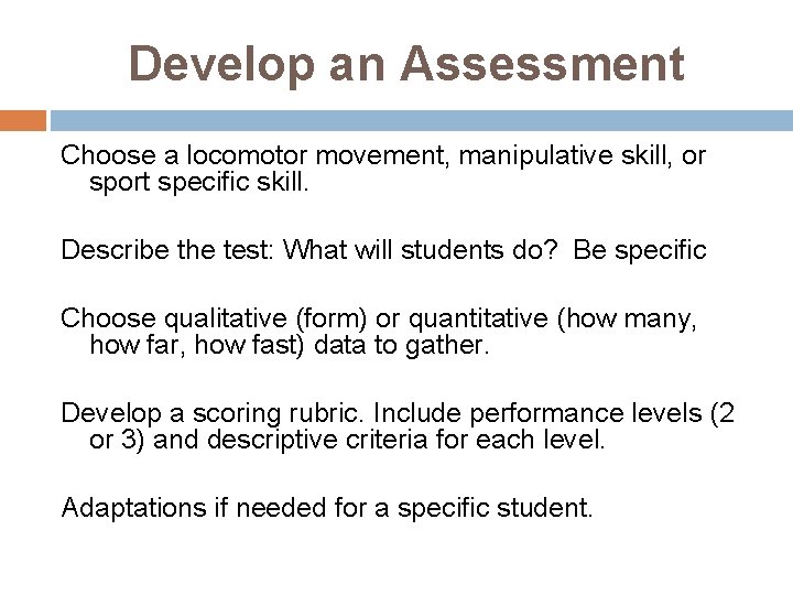 ASSESSMENT AND TESTS FOR ADAPTED PHYSICAL EDUCATION What