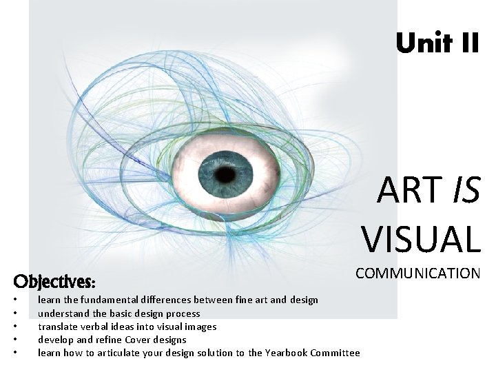 Unit II ART IS VISUAL Objectives COMMUNICATION learn