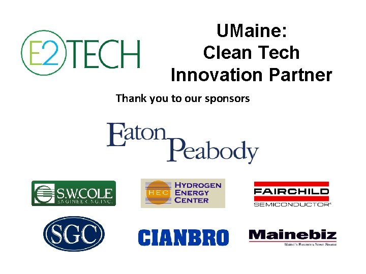 UMaine Clean Tech Innovation Partner Thank you to