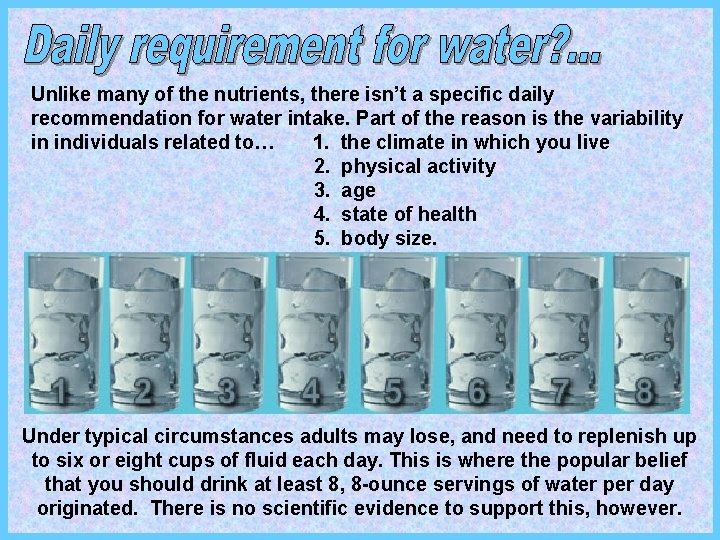 There Are 7 Major Categories of Nutrients Water