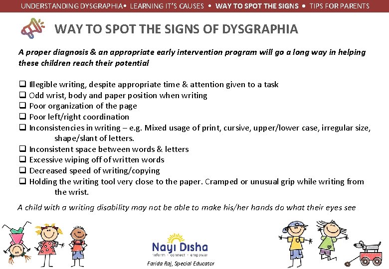 PARENT INFORMATION SERIES DYSGRAPHIA WAY TO SPOT THE