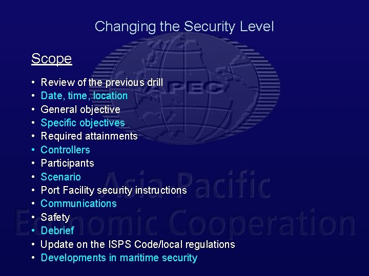 XYZ Port Facility Maritime Security Drill Participant Briefing