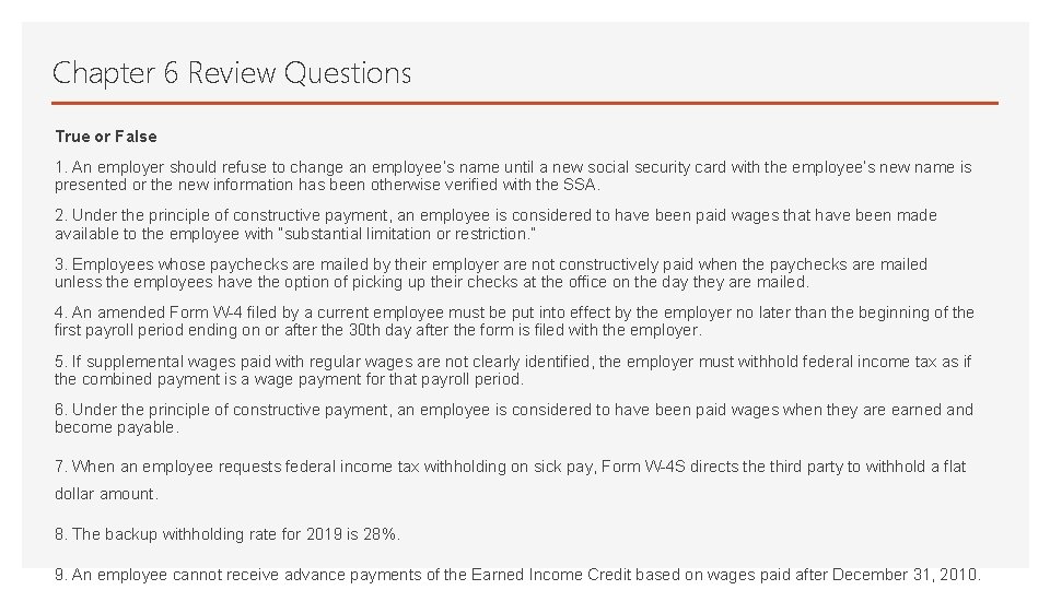Chapter 6 Withholding Paying Taxes Chapter 6 Summary