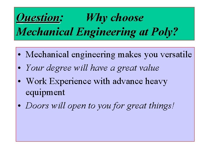 Department of Mechanical Engineering Presentation by Mr J