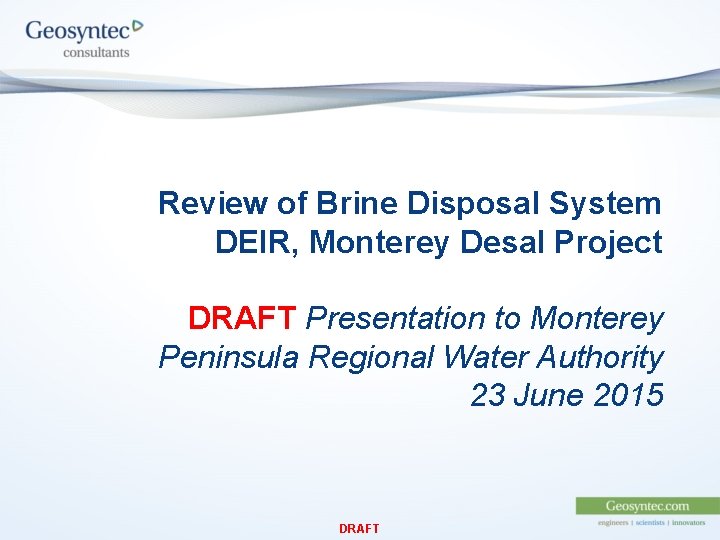 Review of Brine Disposal System DEIR Monterey Desal