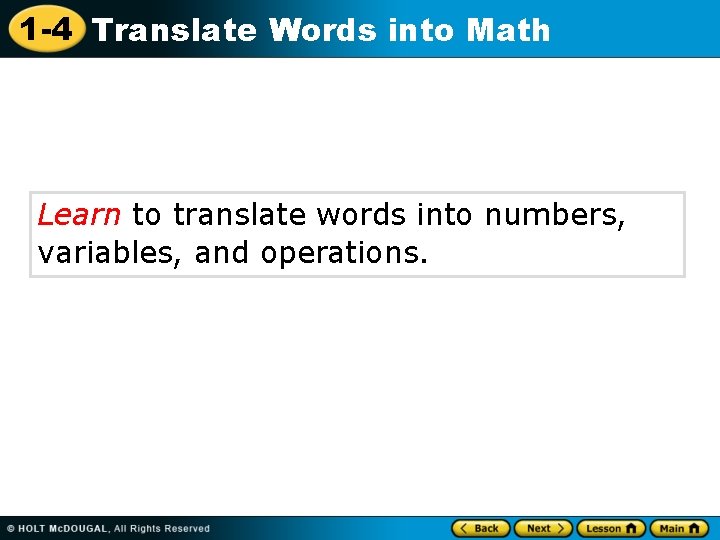 1 4 Translate Words into Math Do Now