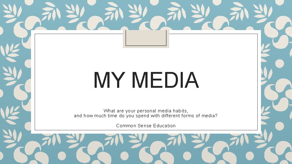 MY MEDIA What are your personal media habits