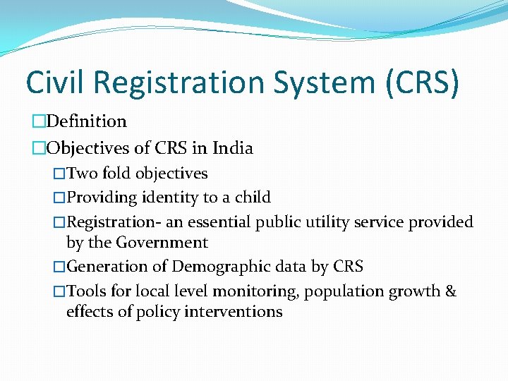 Other Administrative Records for Vital Statistics the Indian