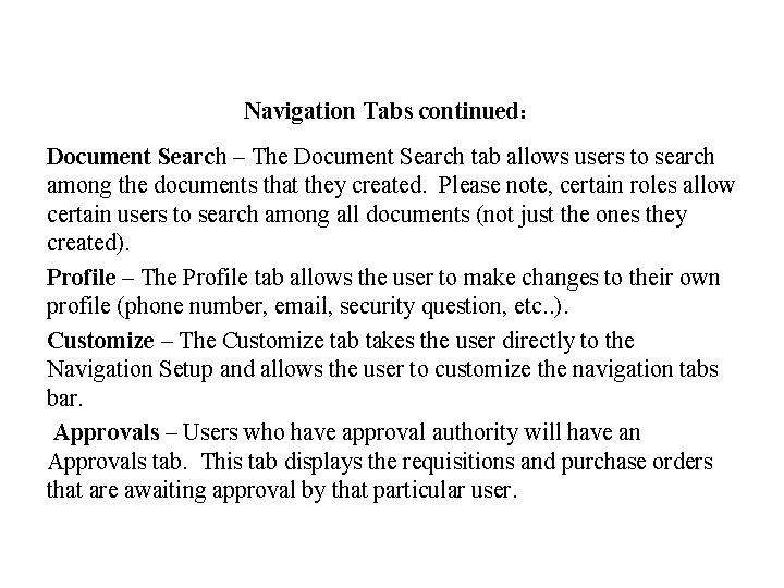 Training Presentation Navigation Tabs The TBR Central e