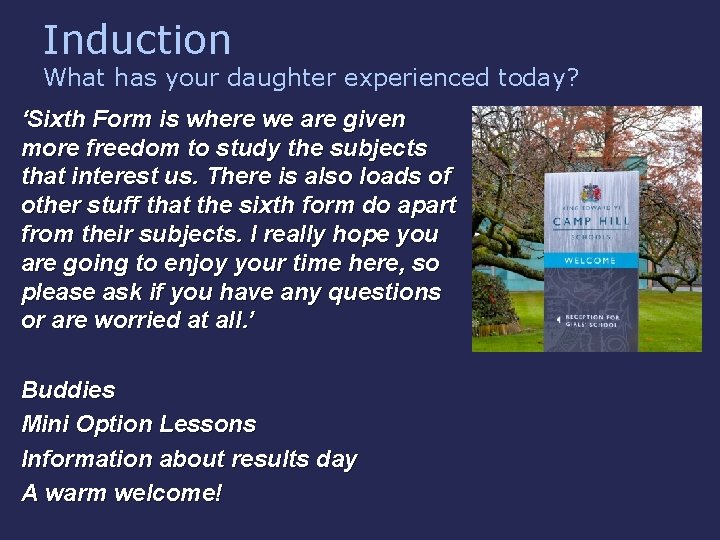 Year 11 Into 12 Induction Evening WELCOME Headteacher