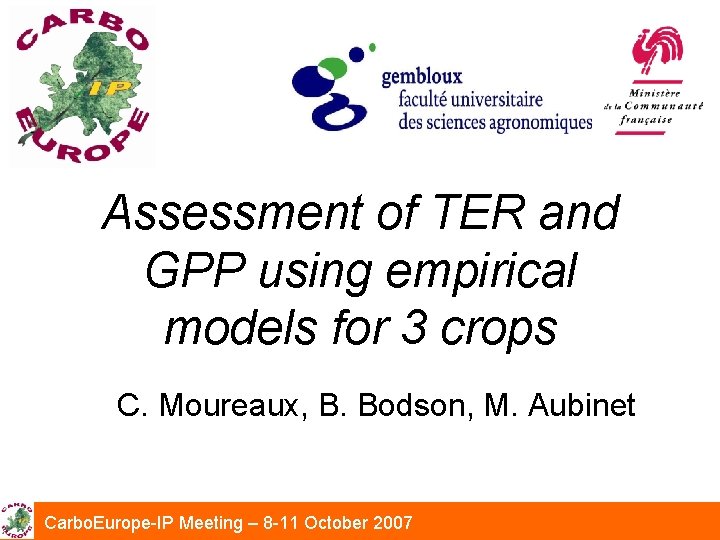 Assessment of TER and GPP using empirical models