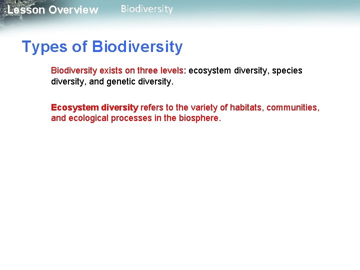 Lesson Overview Biodiversity Lesson Overview 6 3 Biodiversity