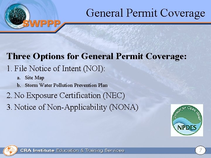 Industrial General Permit Notice of NonApplicability Presented By