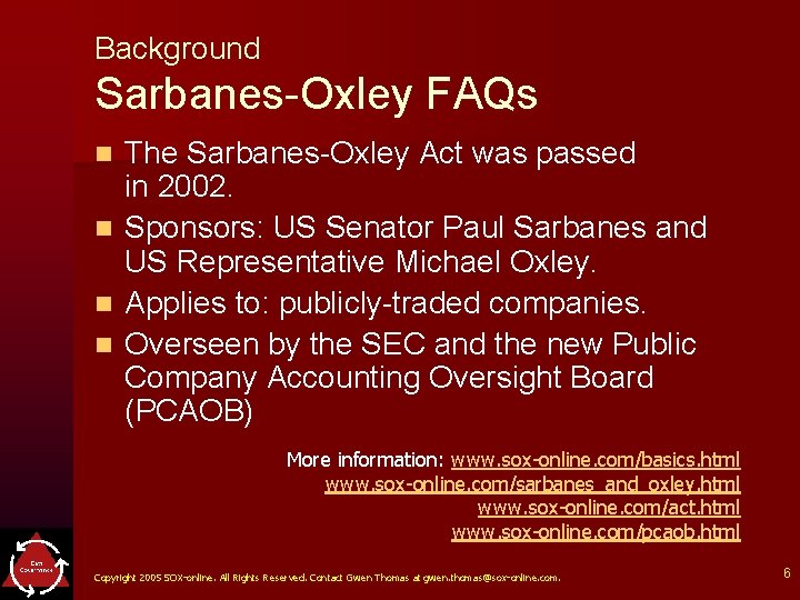 Lessons Learned from SarbanesOxley A Data Perspective By