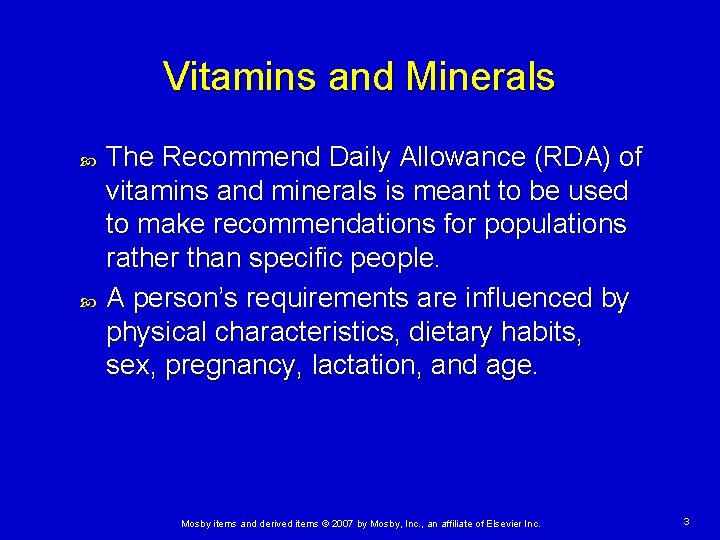 Chapter 13 Vitamins and Minerals Mosby items and