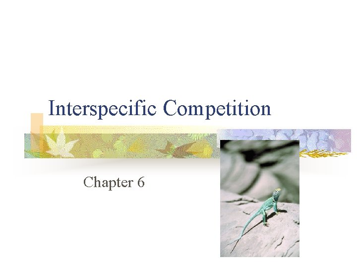 Interspecific Competition Chapter 6 Interspecific Competition n Individuals