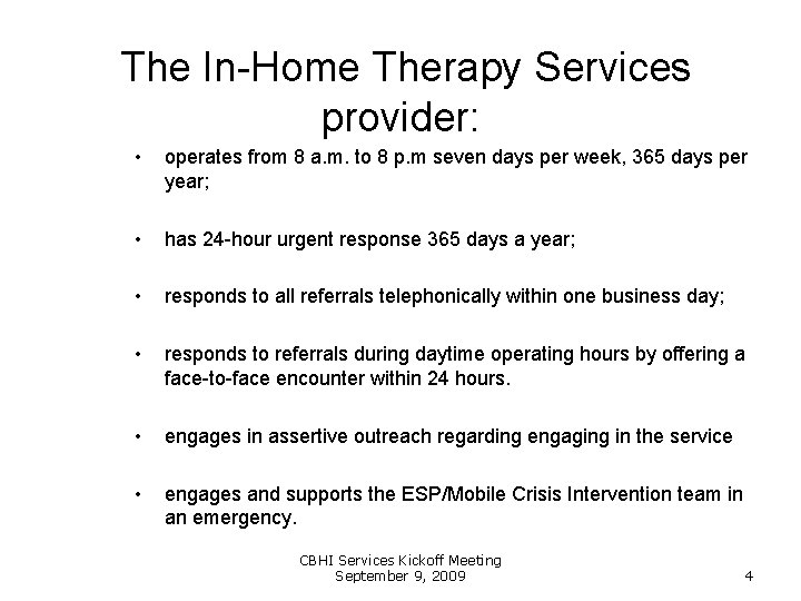 InHome Therapy IHT Overview Performance Specifications Medical Necessity