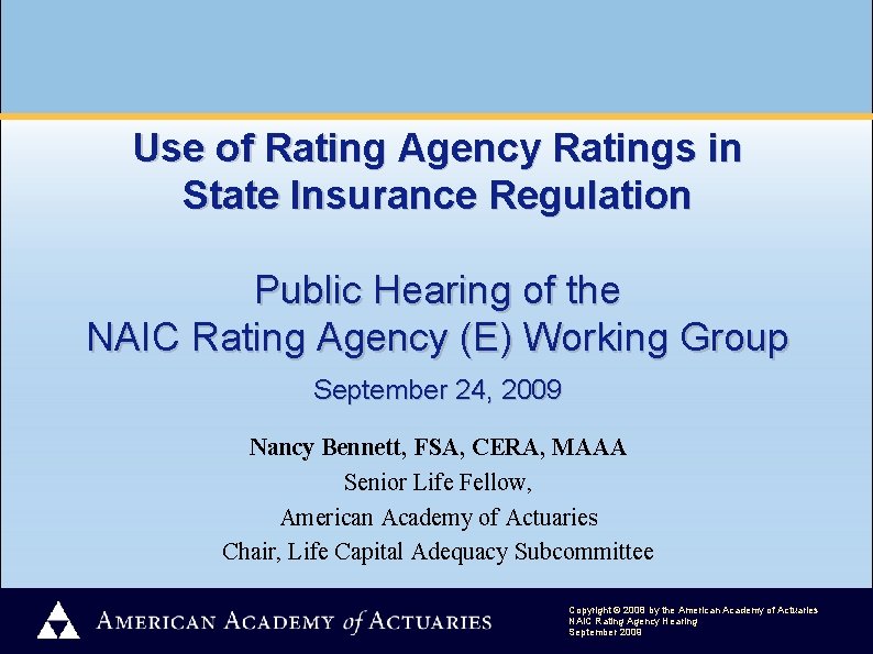 Use of Rating Agency Ratings in State Insurance