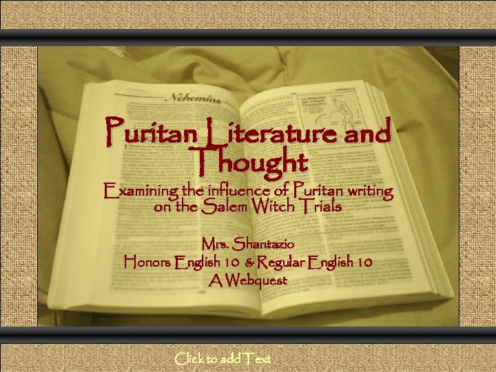 Comunicacin y Gerencia Puritan Literature and Thought Examining