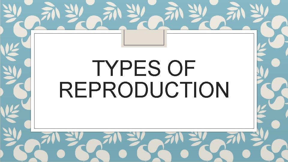 TYPES OF REPRODUCTION Sexual Requires two mates of