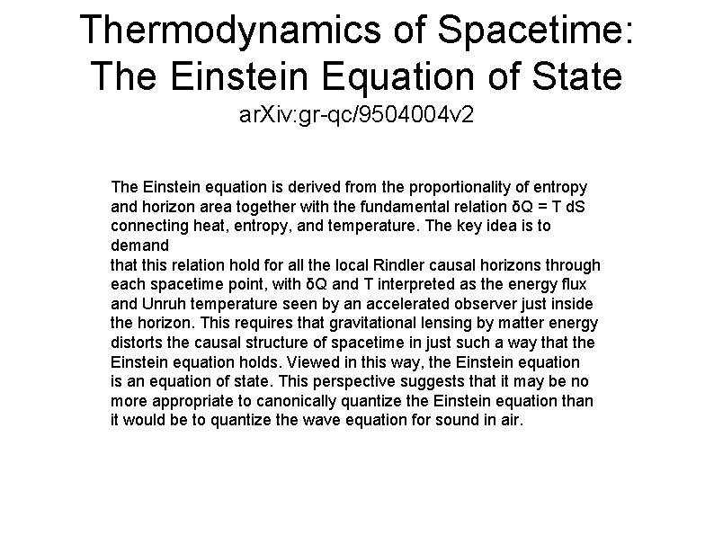 Thermodynamics of Spacetime The Einstein Equation of State