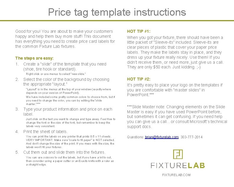 Price tag template instructions Good for you You