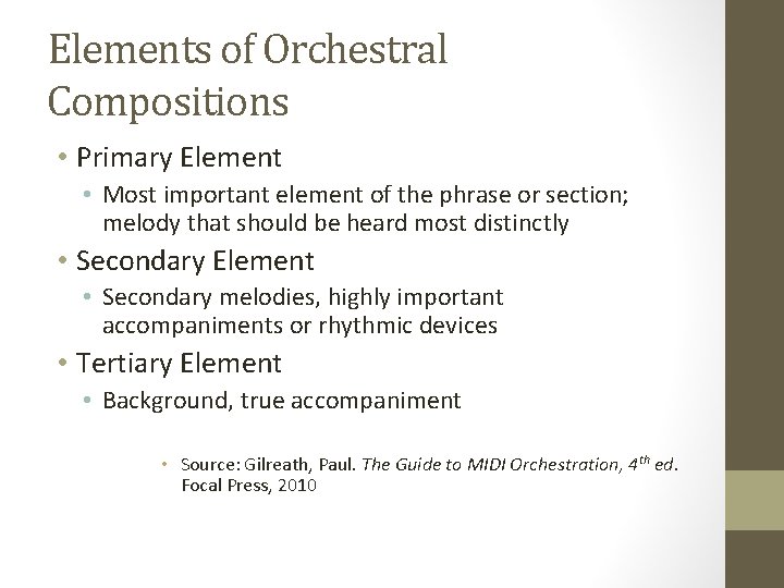 MP102 Lecture 2 Elements of Orchestration What is