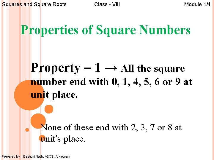 Squares and Square Roots Class VIII Module 14
