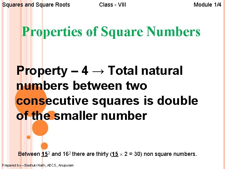 Squares and Square Roots Class VIII Module 14