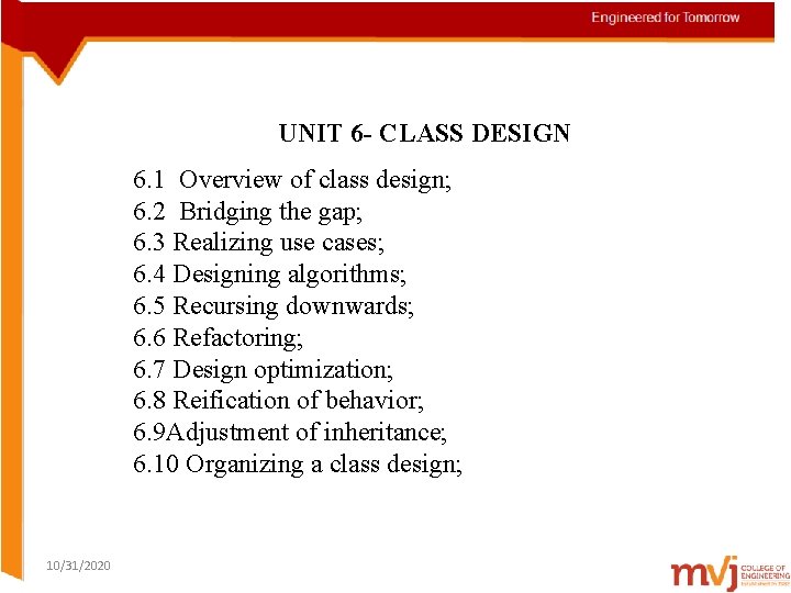 UNIT 6 CLASS DESIGN 6 1 Overview of