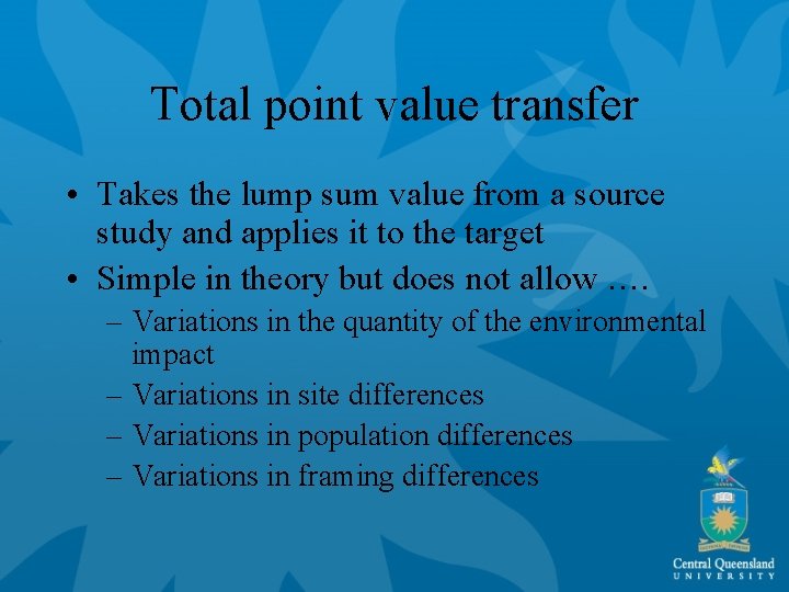 Benefit Transfer of NonMarket Values Understanding the concepts