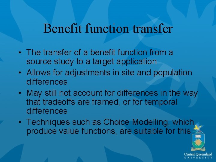 Benefit Transfer of NonMarket Values Understanding the concepts