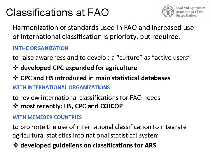 Statistical Classifications in FAO Statistical System Valentina ...