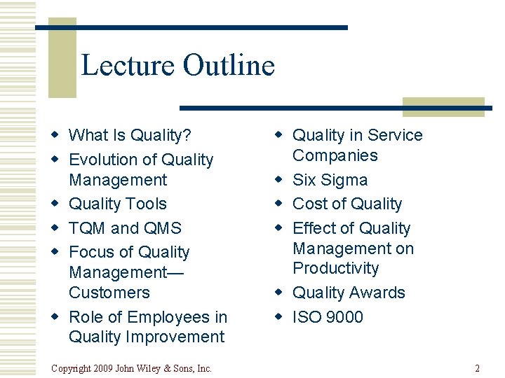 Chapter 2 Quality Management Operations Management 6 th