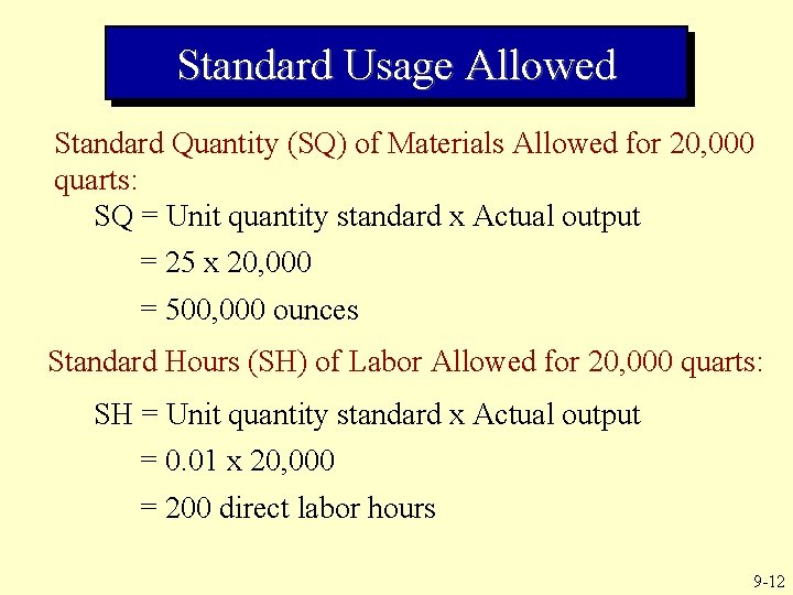 Standard Costing A Functional Based Control Approach Prepared