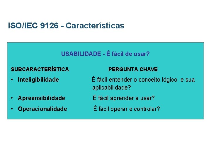 ISOIEC 9126 A Norma ISOIEC 9126 define seis