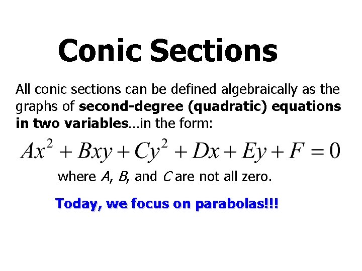 The Beginning of Chapter 8 Conic Sections 8