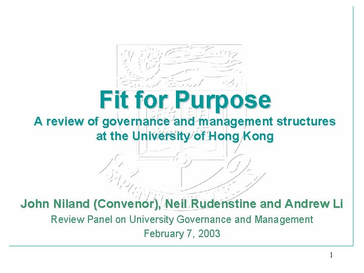 Fit for Purpose A review of governance and