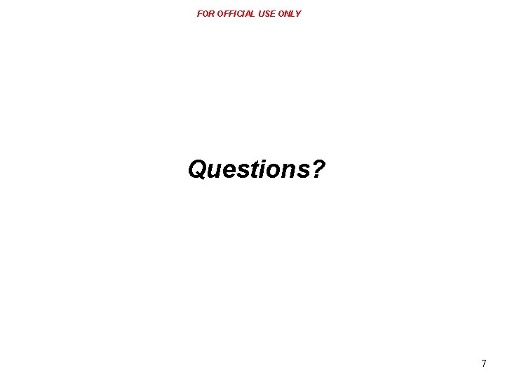 FOR OFFICIAL USE ONLY Category Management Transportation and