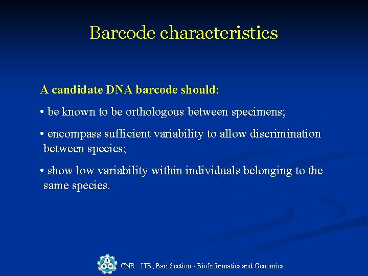 MOLECULAR BIODIVERSITY Barcode A new challenge for Bioinformatics