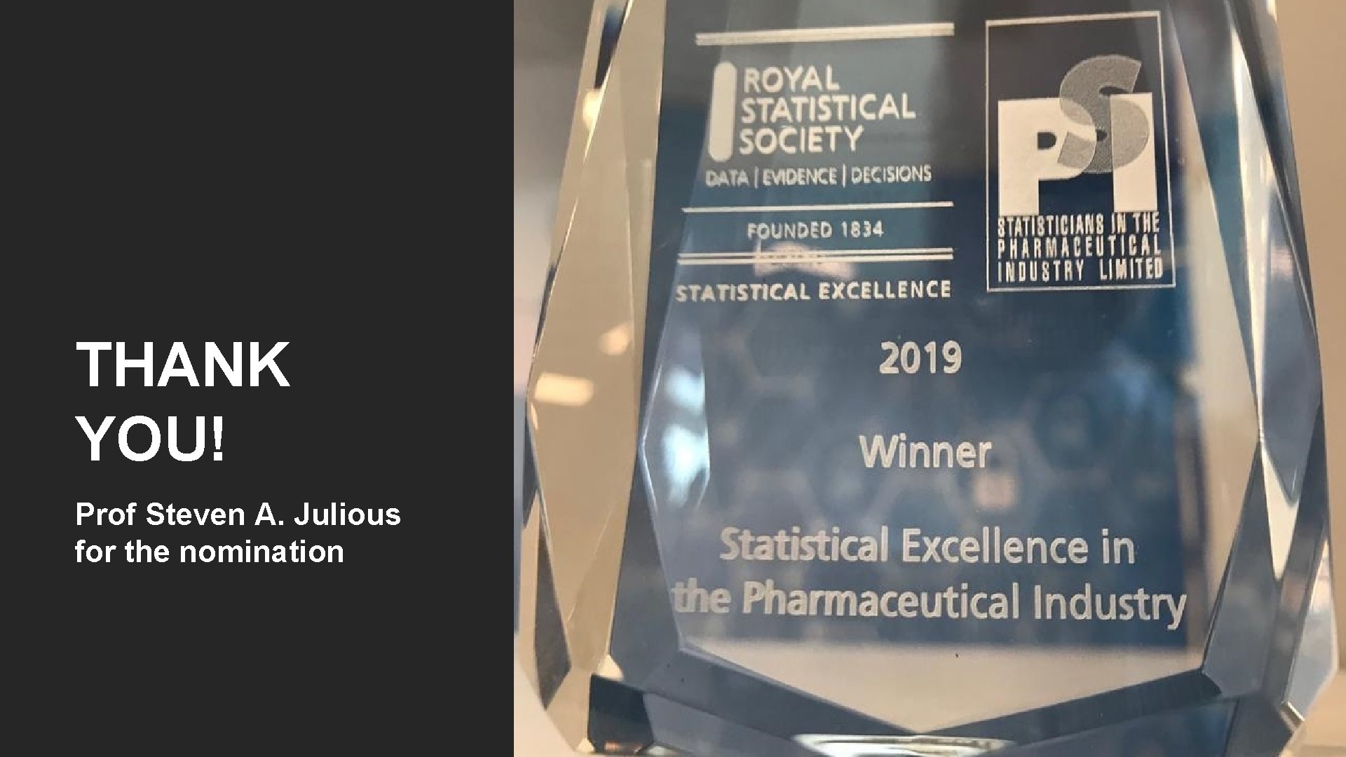 THANK YOU Prof Steven A Julious for the