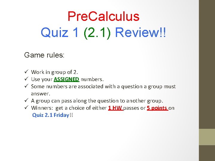 Pre Calculus Quiz 1 2 1 Review Game