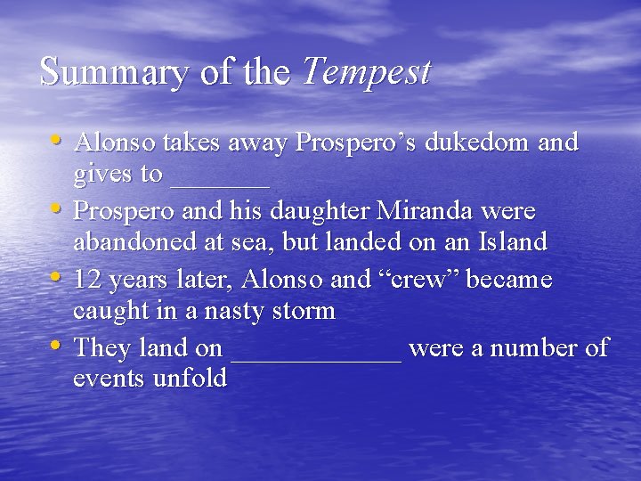 The Tempest by William Shakespeare By Prenya Rajendran