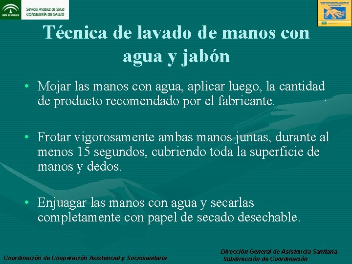 Tcnica para la Higiene y lavado de manos